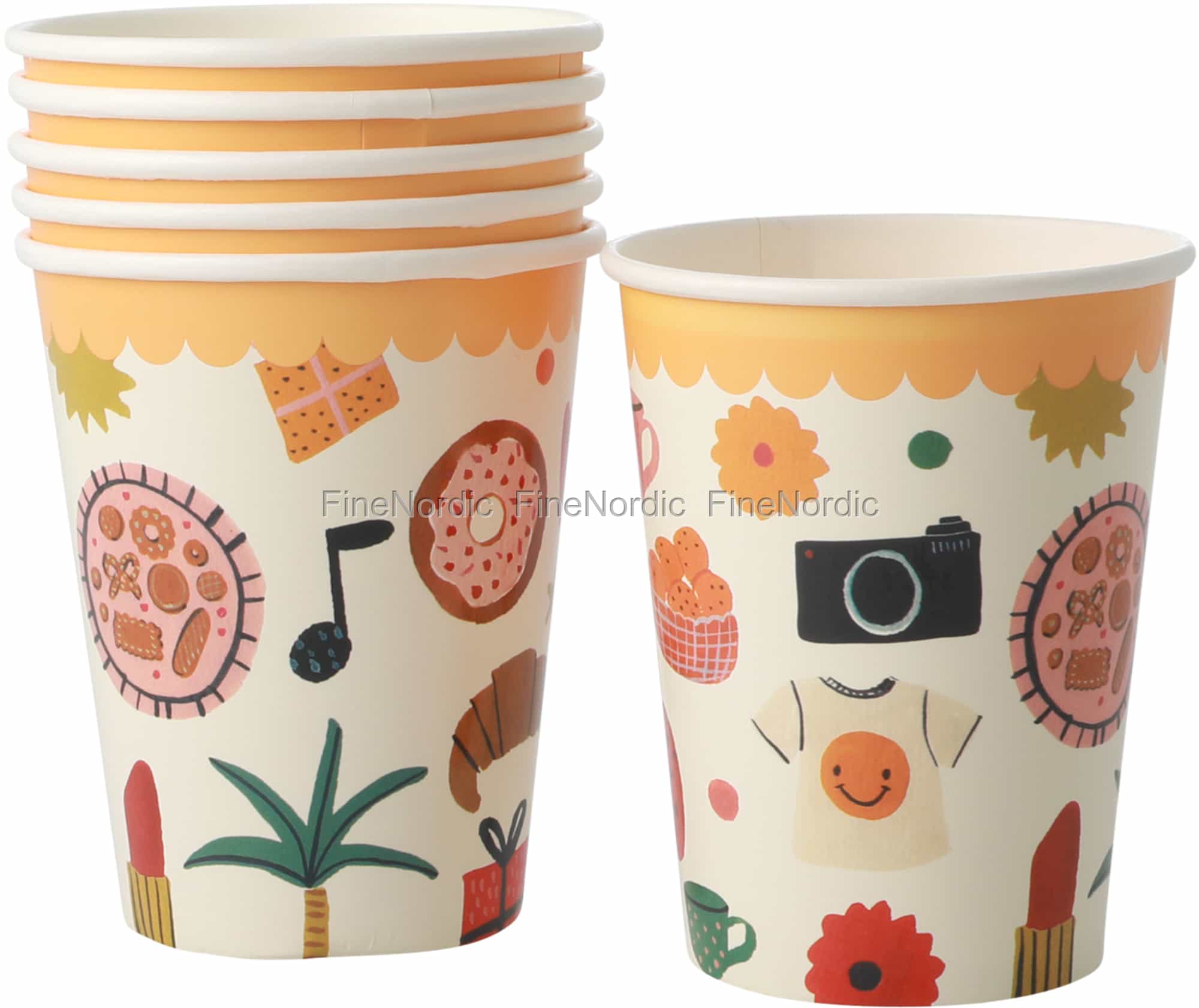 Rice 8 Paper Cups - Apricot Scallop Edge - Cream Celebrate Print