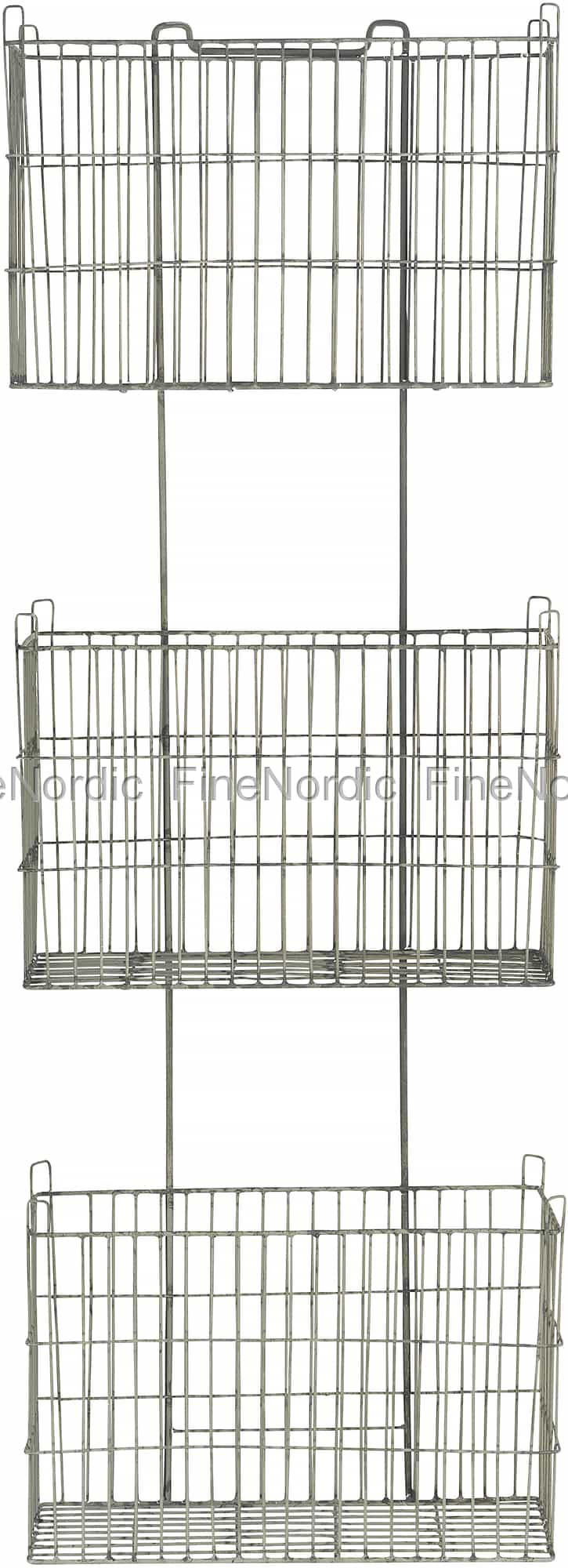 Ib Laursen Wall Display with 3 Baskets Zinc
