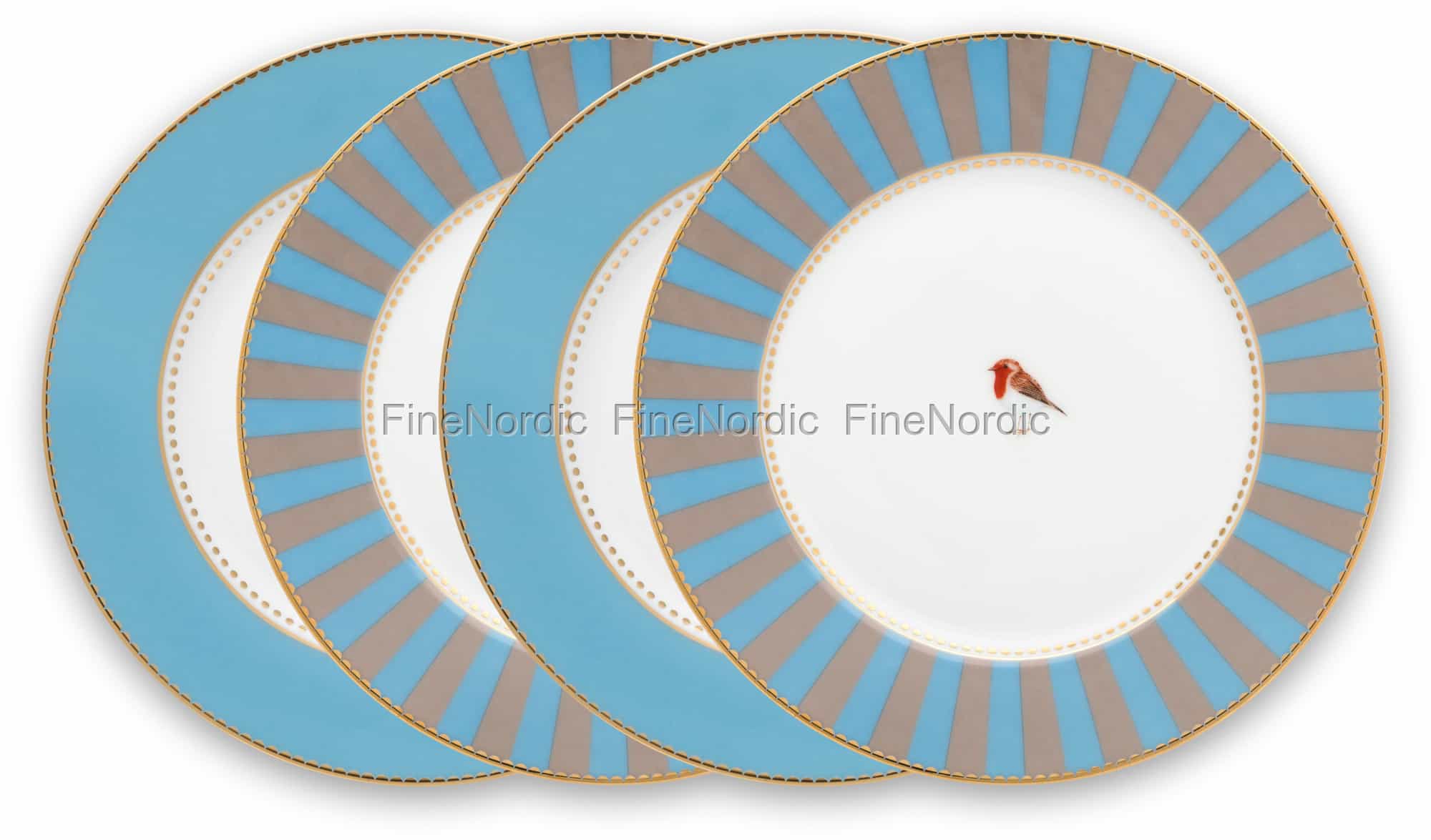 Pip Studio Plates Love Birds Blue-Khaki 17 cm Set of 4 in Gift Box