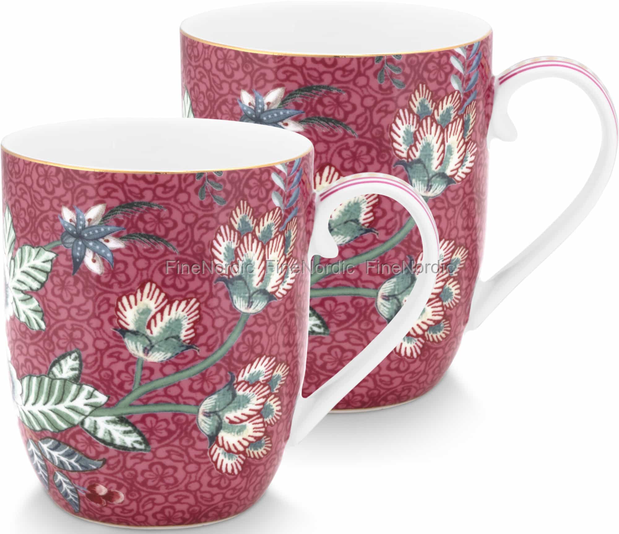 Pip Studio Mugs Small Flower Festival Dark Pink Set of 2 in Gift Box