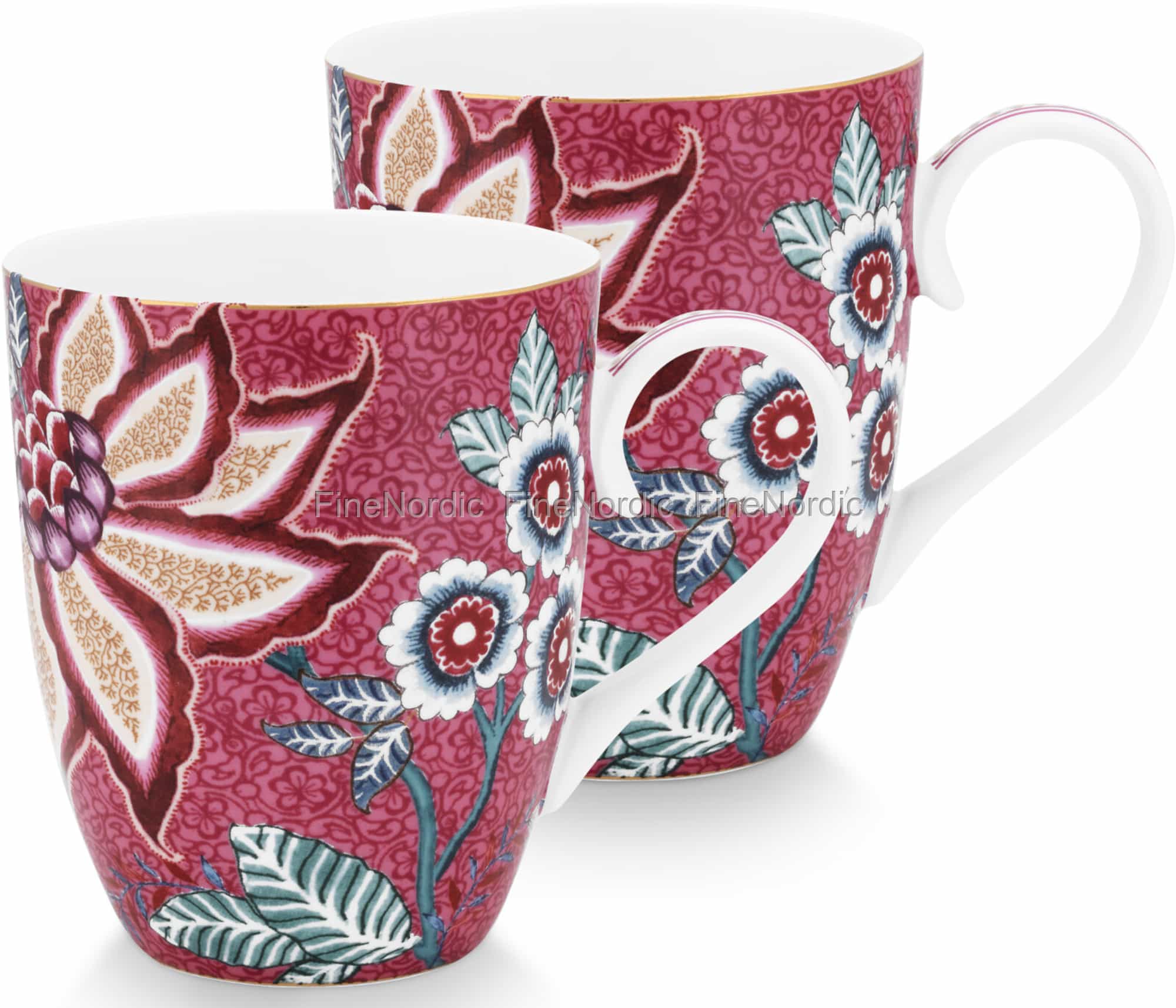 Pip Studio Mugs Large Flower Festival Dark Pink Set of 2 in Gift Box
