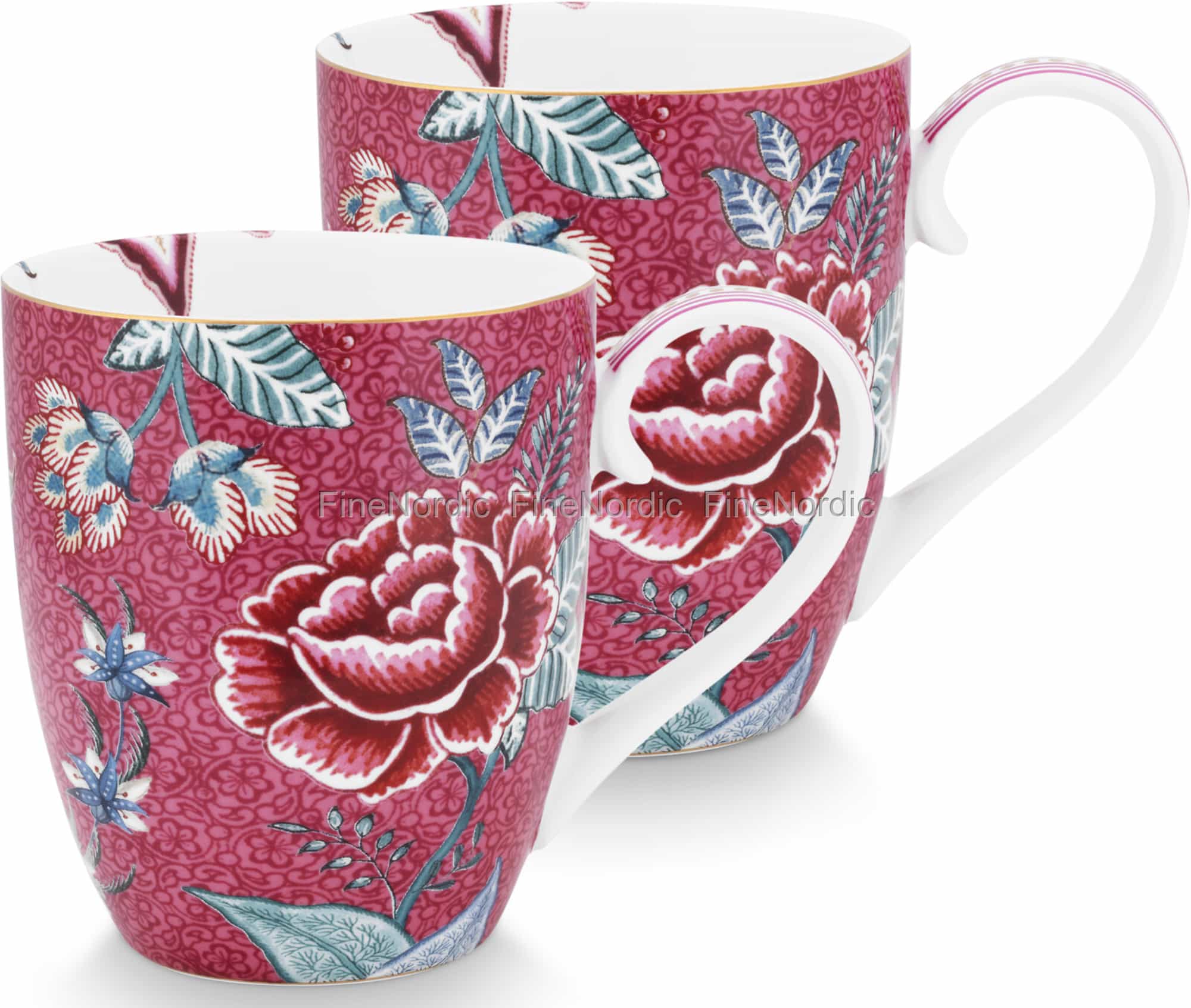Pip Studio Mugs XL Flower Festival Dark Pink Set of 2 in Gift Box