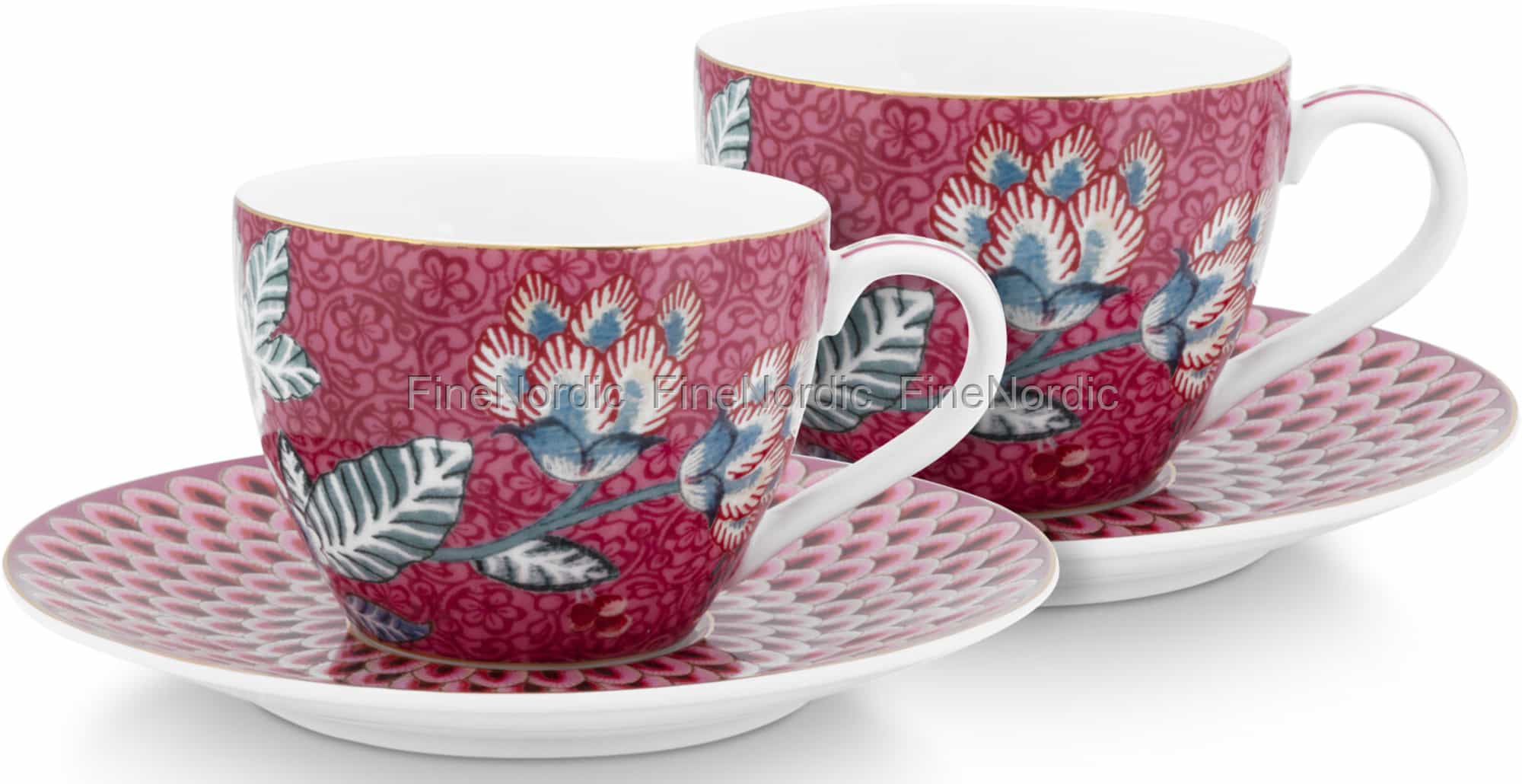 Pip Studio Espresso Cups & Saucers Flower Festival Dark Pink Set of 2 ...