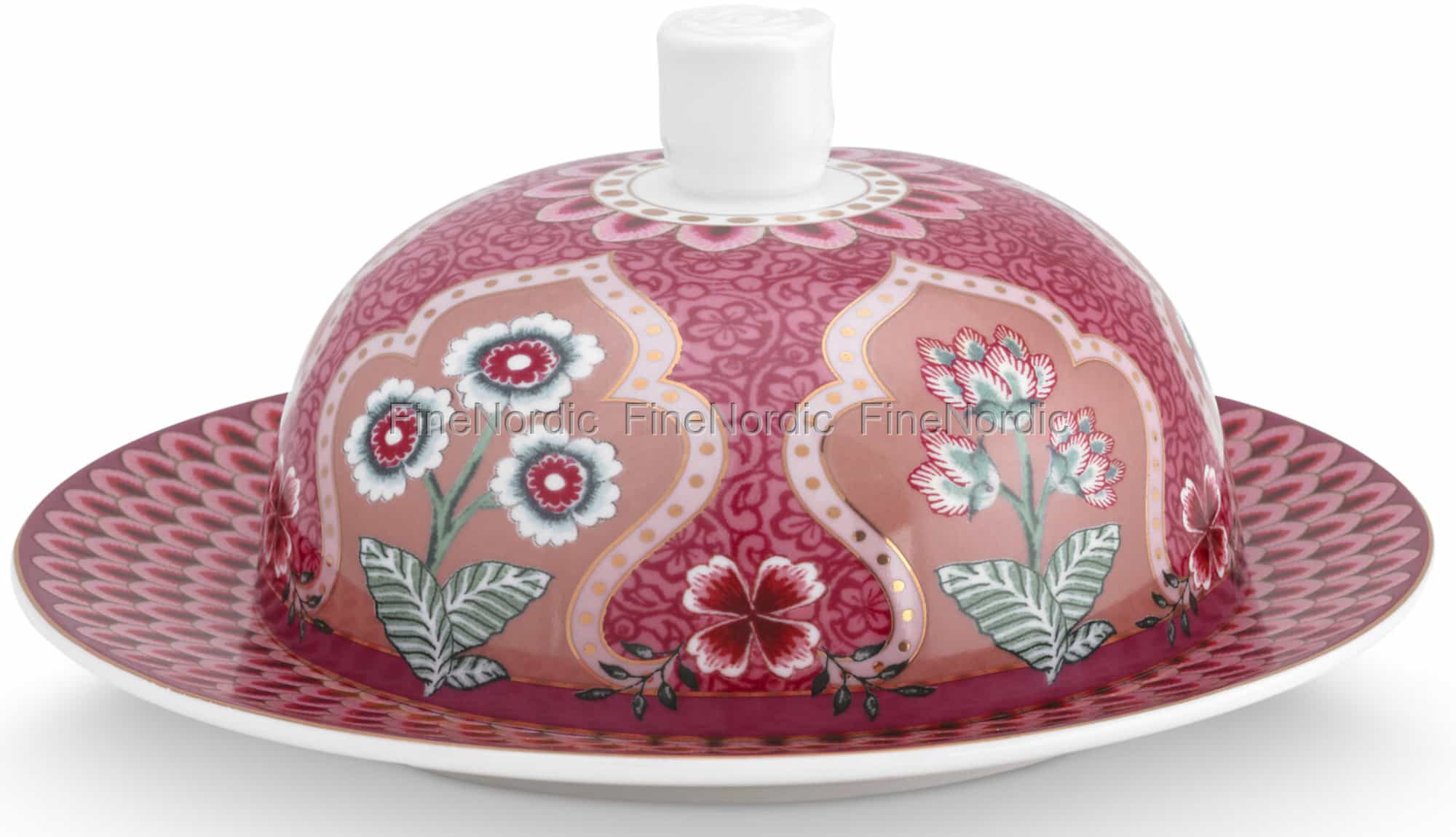 Pip Studio Butter Dish Round Flower Festival Deco Dark Pink 17 x 8 cm