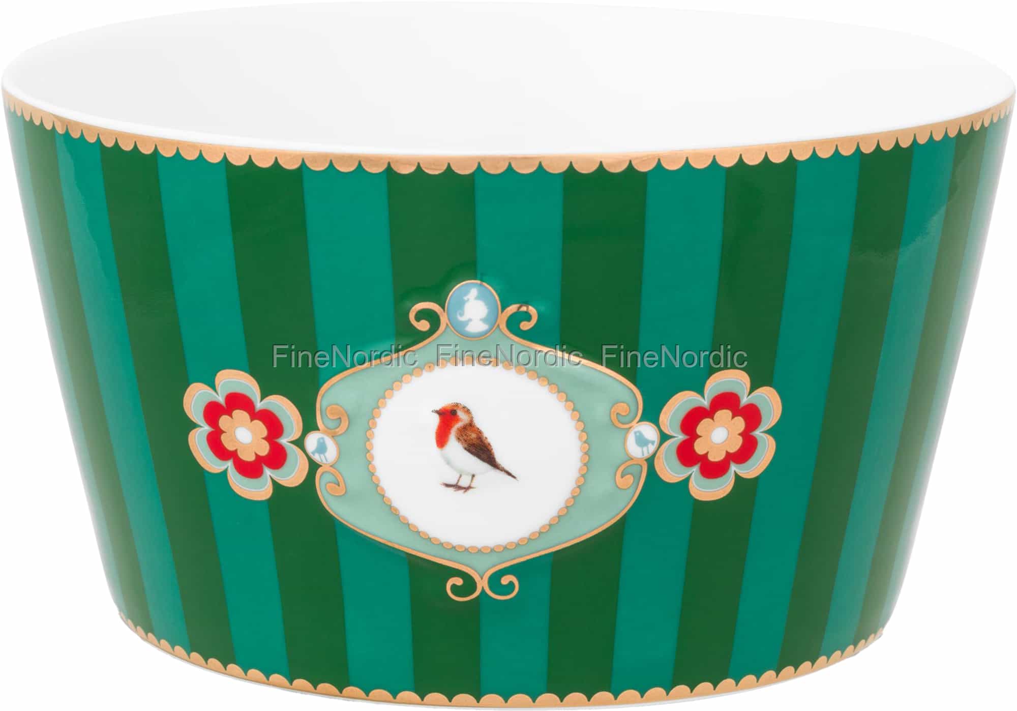 Pip Studio Bowl Love Birds Medallion Stripes Emerald-Green 15 cm
