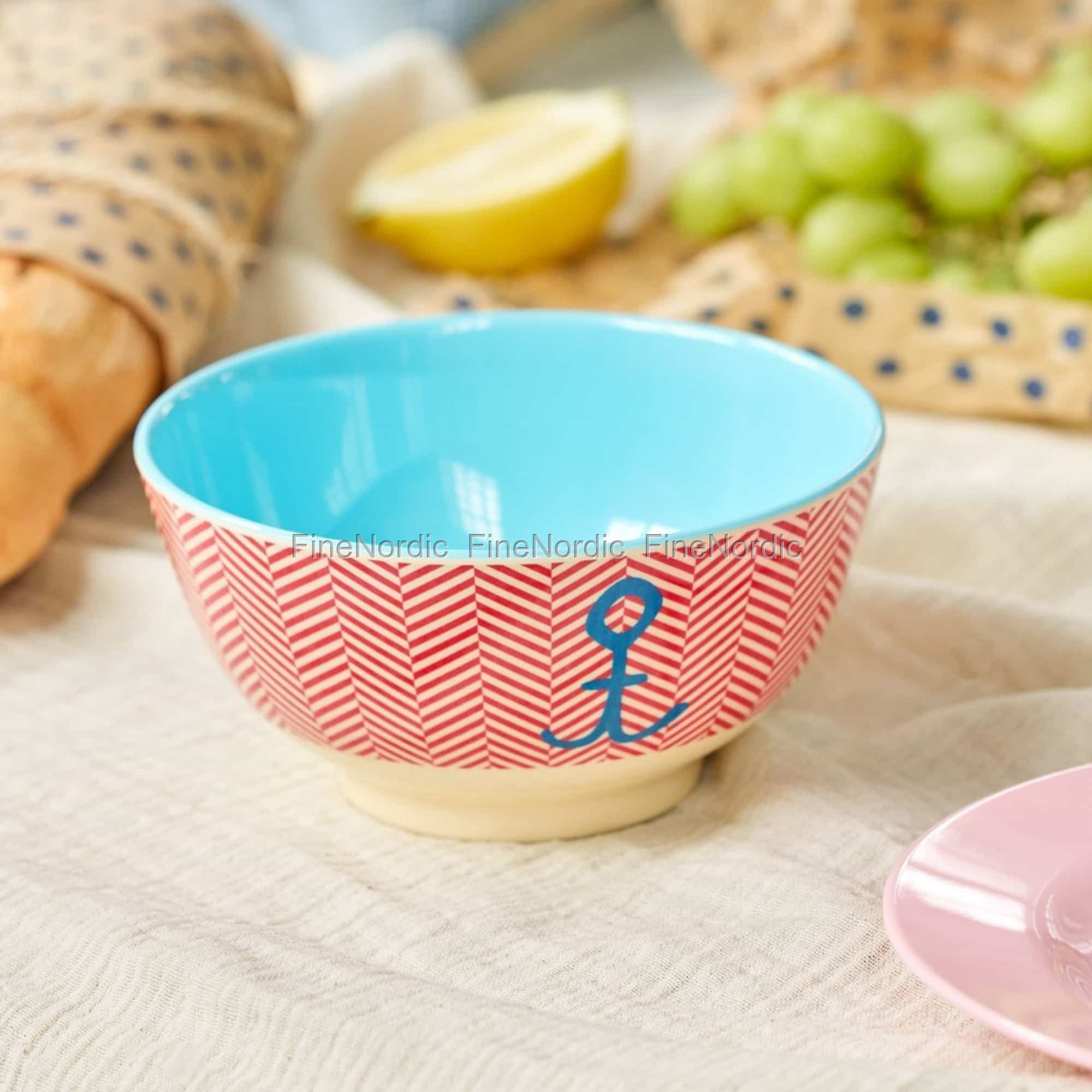 Rice Melamine Bowl - Red - "Anchor" - Medium