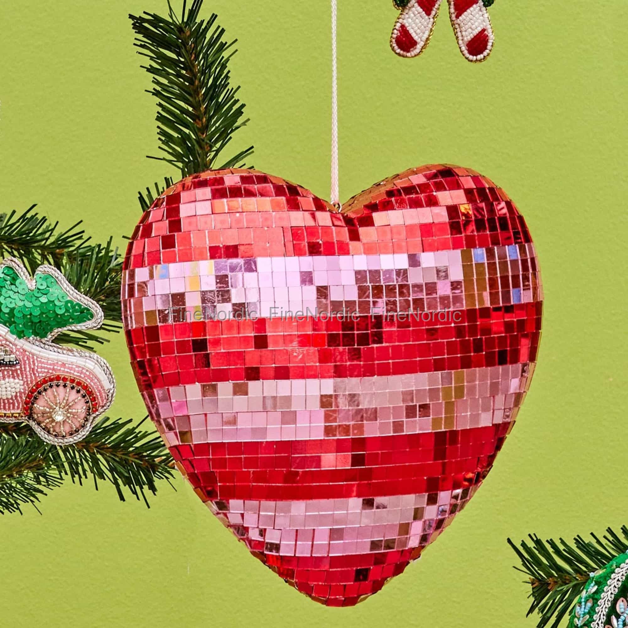 Rice Disco Ball - Heart Shaped with Red and Pink Stripes - Large
