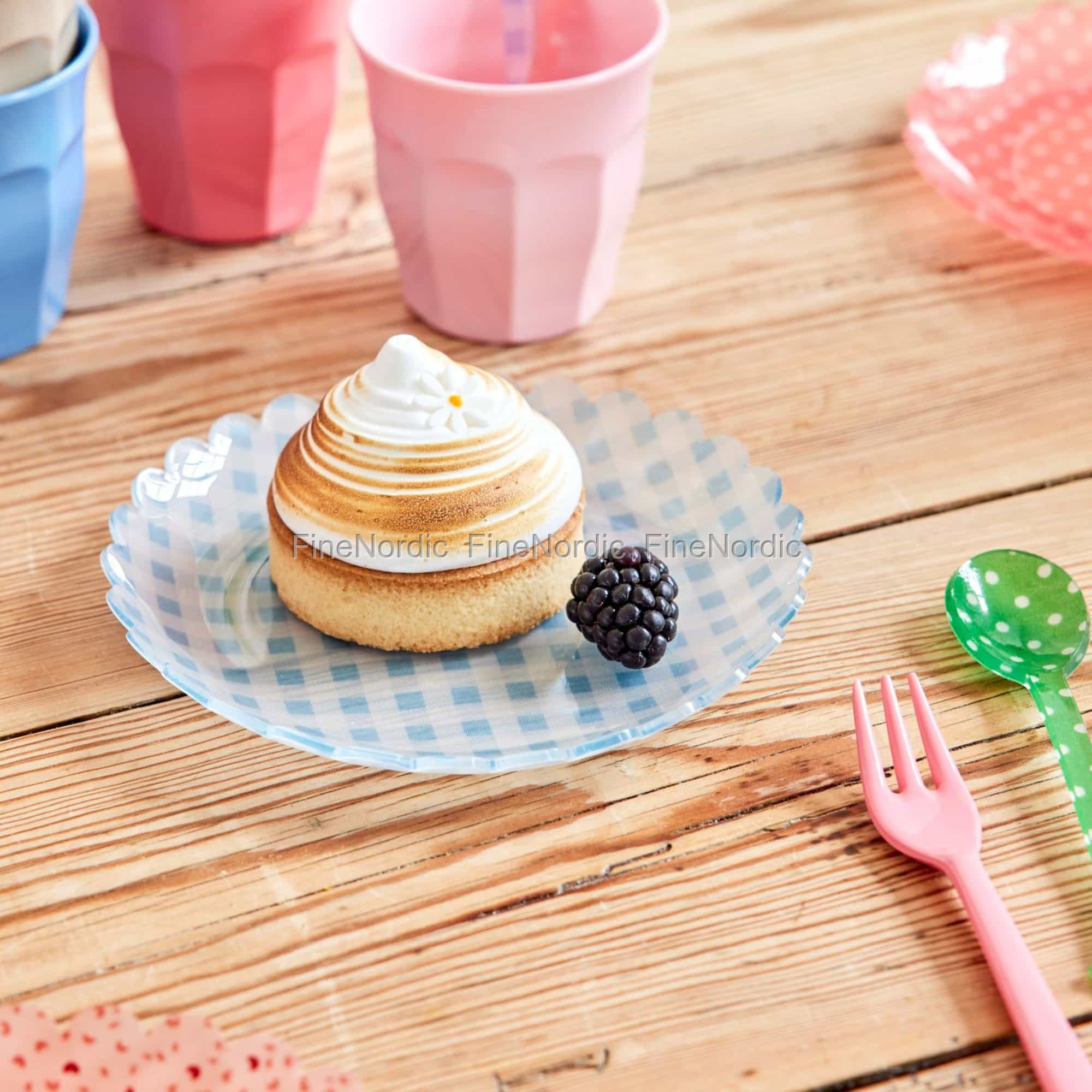 Rice Acrylic Cake Plate with Soft Blue Checkers