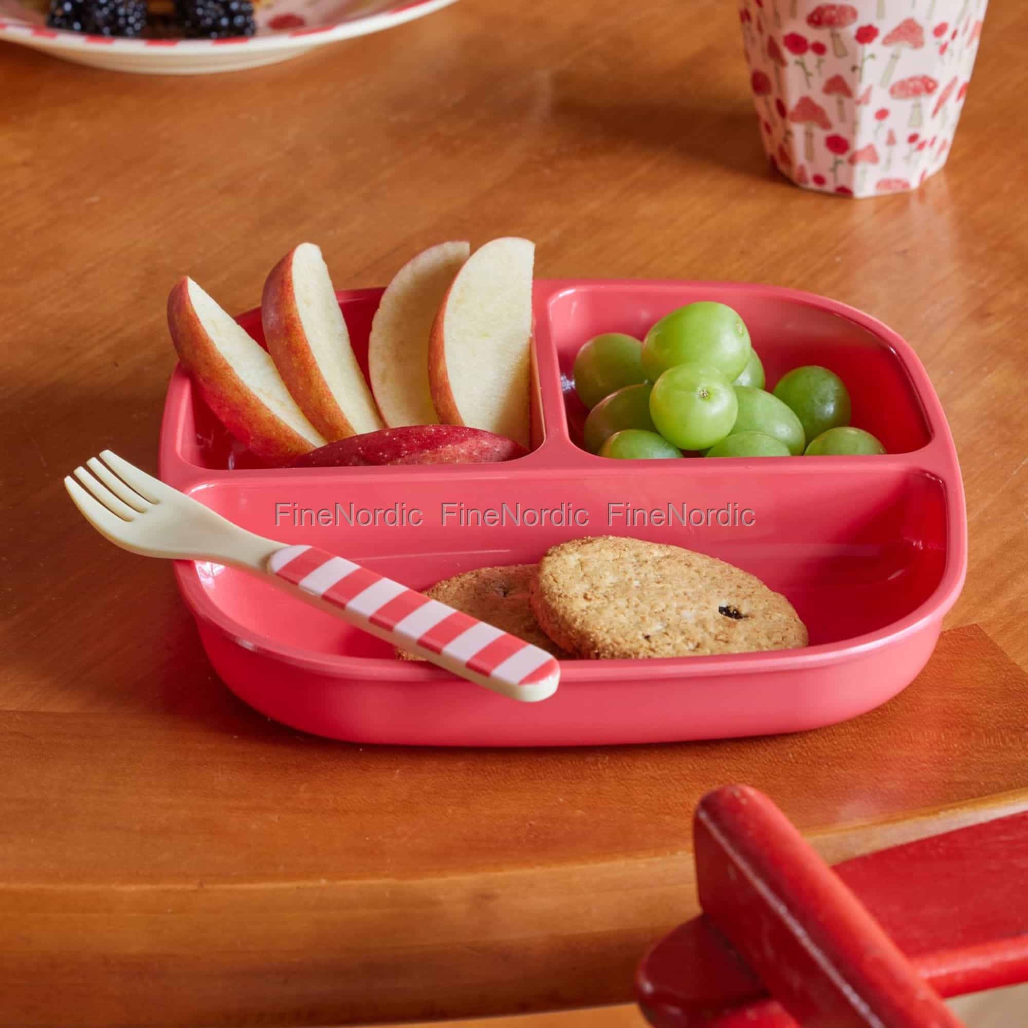 Rice Melamine Kids Plate with 3 Rooms - Red