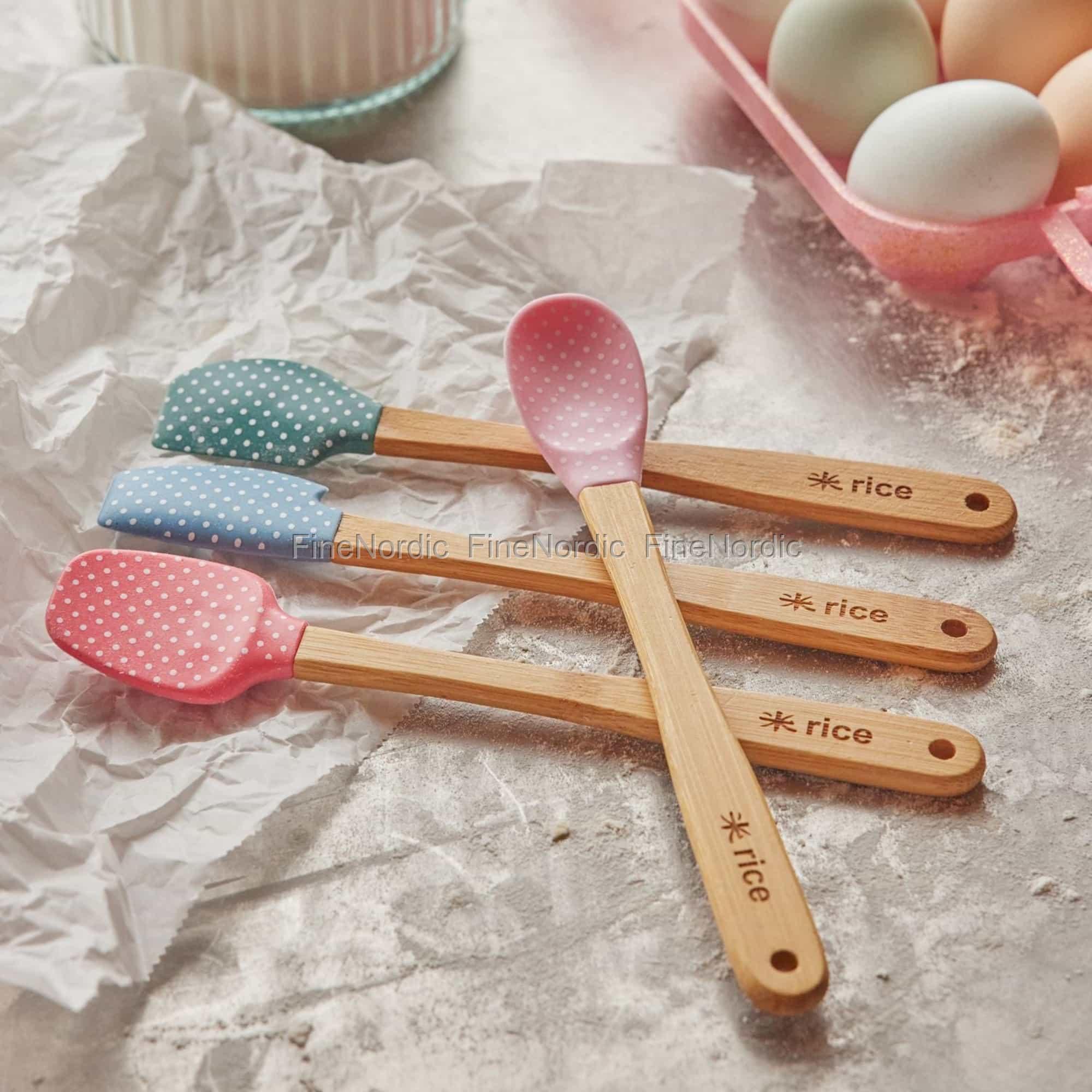 Rice Silicone Scrapers - Bamboo Handle - Assorted Colors and White Dots ...