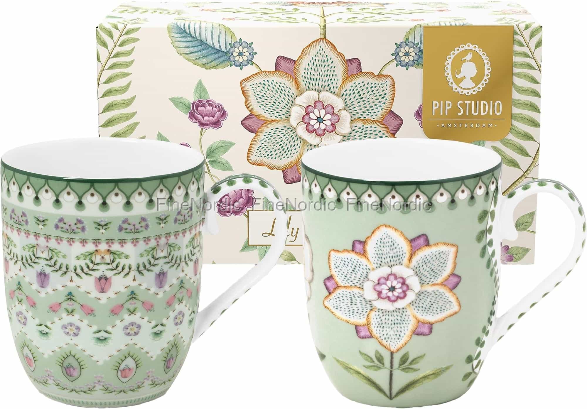 Pip Studio Mugs Small Lily & Lotus Light Green Set of 2 in Gift Box