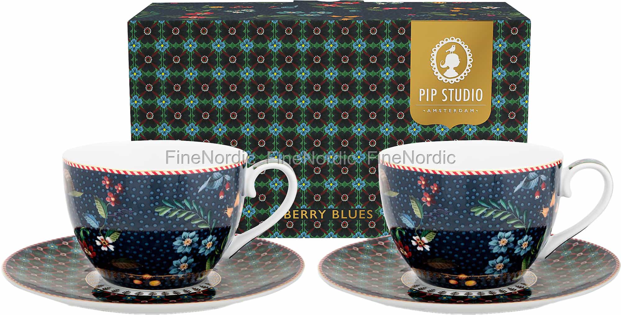 Pip Studio Cups & Saucers Berry Blues Set of 2 in Gift Box