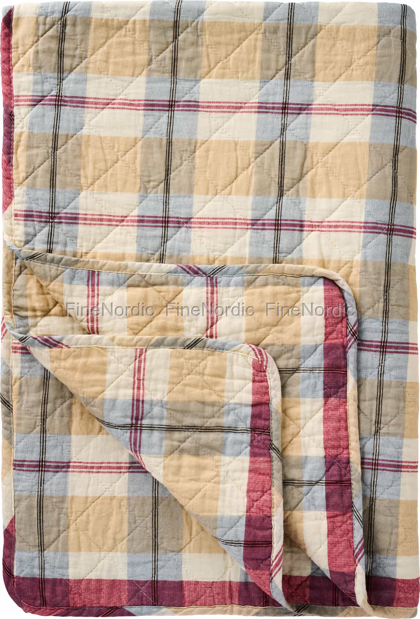 Ib Laursen Quilt Red, Blue, Beige and Grey Stripe Pattern 130 x 180 cm