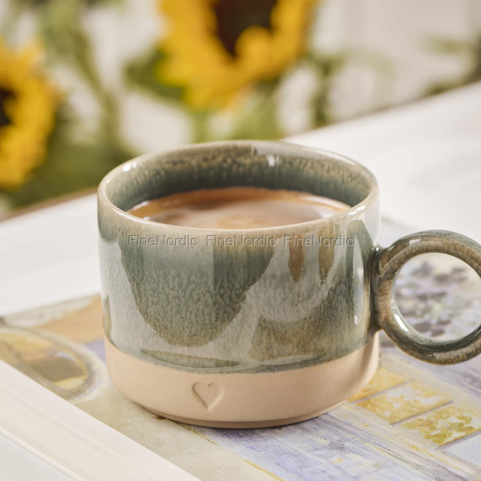 Ib Laursen Mug with Handle Heart Matt Brown Clay - Green Edge 290 ml