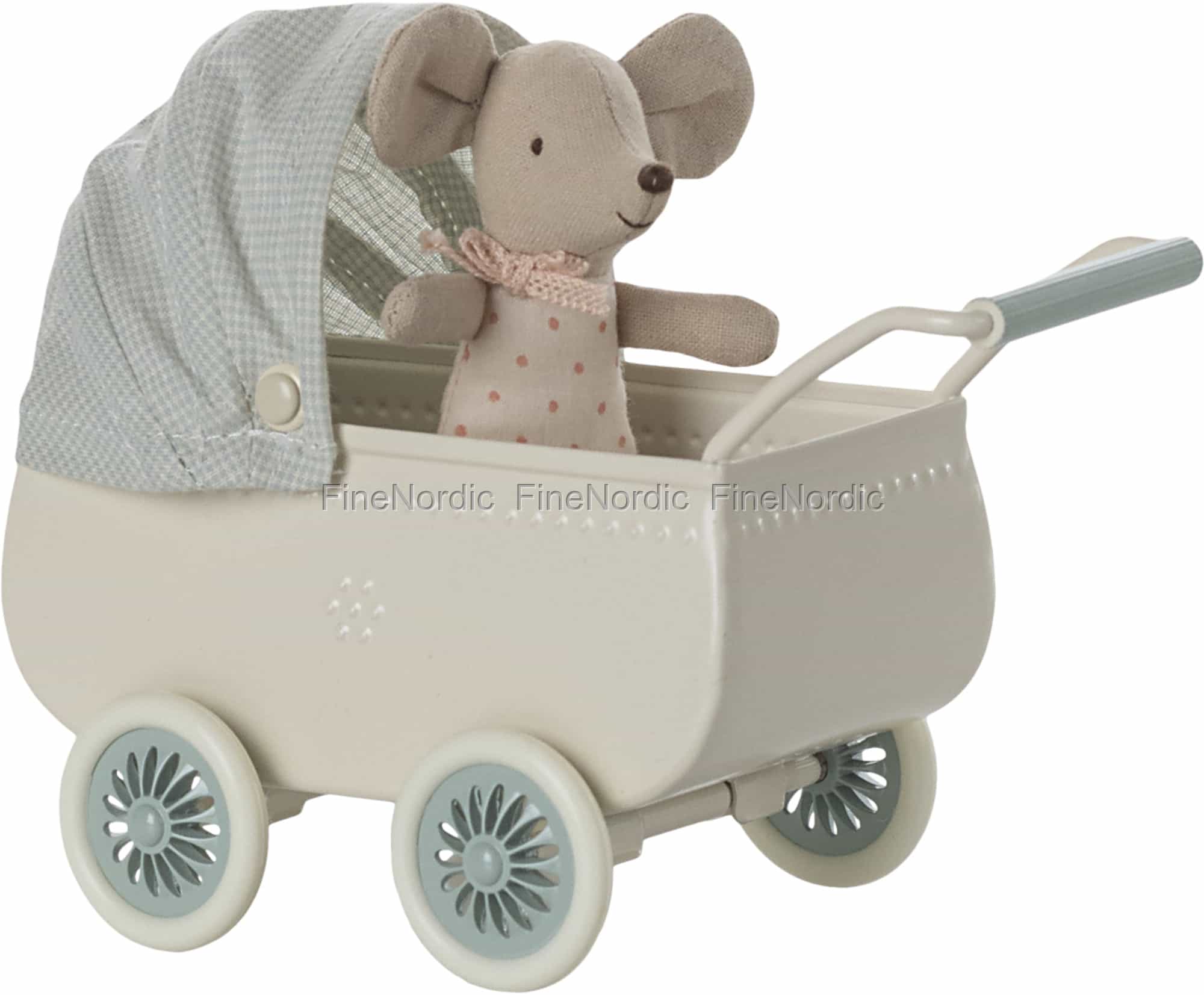 Maileg Miniature Pram with Baby Mouse - Mint