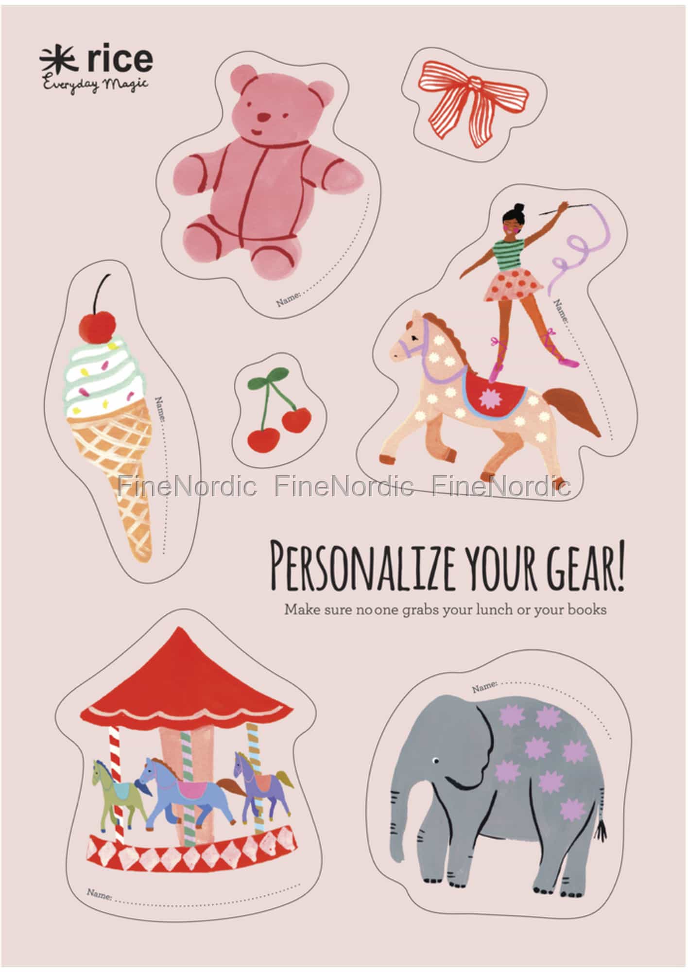 Rice Stickers to Personalize Your Lunchbox - "Fun Fair" Pink