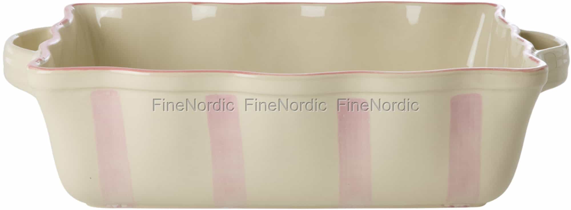 Rice Stoneware Oven Dish - Cream - Pink Stripes - Coral Edge - Large