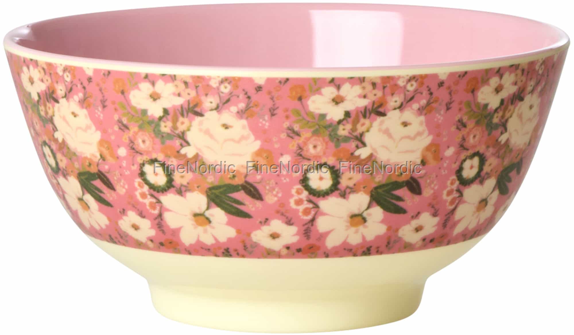 Rice Melamine Bowl - "Allison Flower" - Coral - Medium