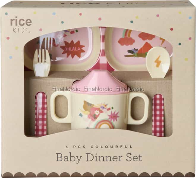 Rice Melamine Baby Dinner Set in Giftbox "Hero" Pink - Set of 4