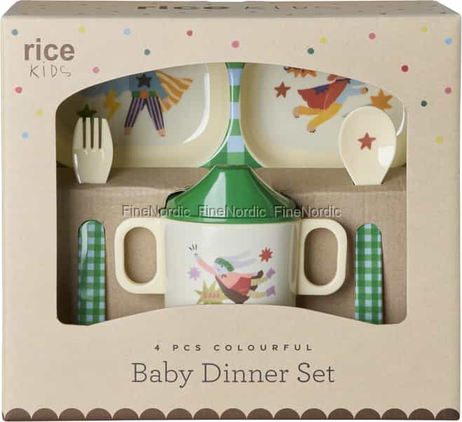 Rice Melamine Baby Dinner Set in Giftbox "Hero" Green - Set of 4