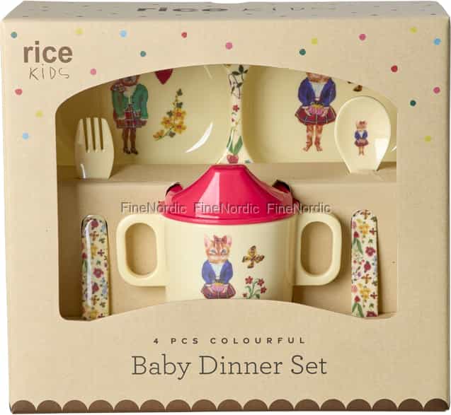 Rice Melamine Baby Dinner Set in Giftbox "Nathalie Lété" Cream - Set of 4